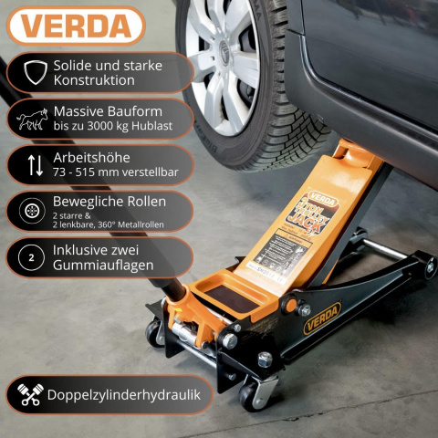 Verda Tiefer Wagenheber 3t Rangierwagenheber 75 - 515 mm mit ...